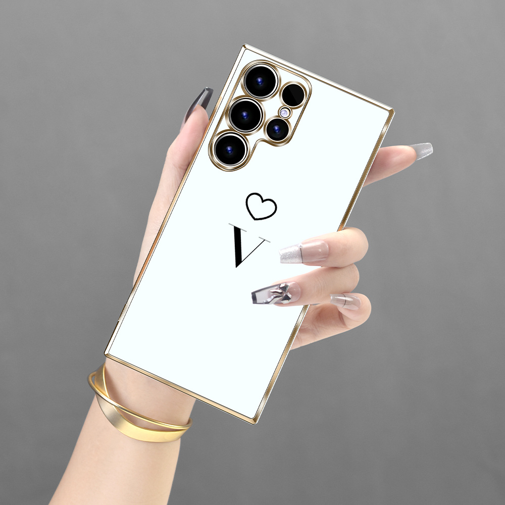 Heart Letter V Pattern Luxury Plating Phone Case Full Body - Temu Ireland