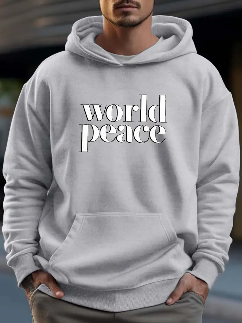 World Peace Print Hoodie Men Trendy Hooded Long Sleeve Top Temu Ireland