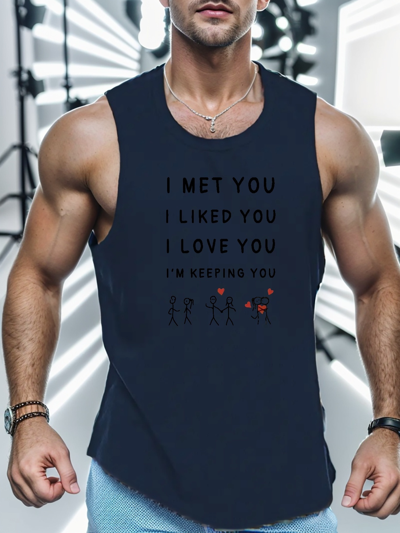 Love Letter Print Men's Trendy Sleeveless Tank Tops Comfy - Temu Australia