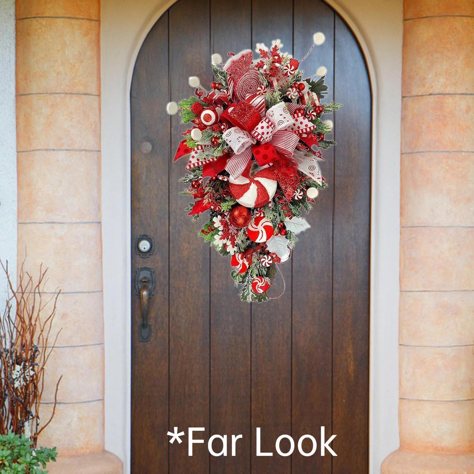 1pc, Couronne De Noël Décorations De Porte Et De Fenêtre Candy Vine Bow Décoration De La Maison ...