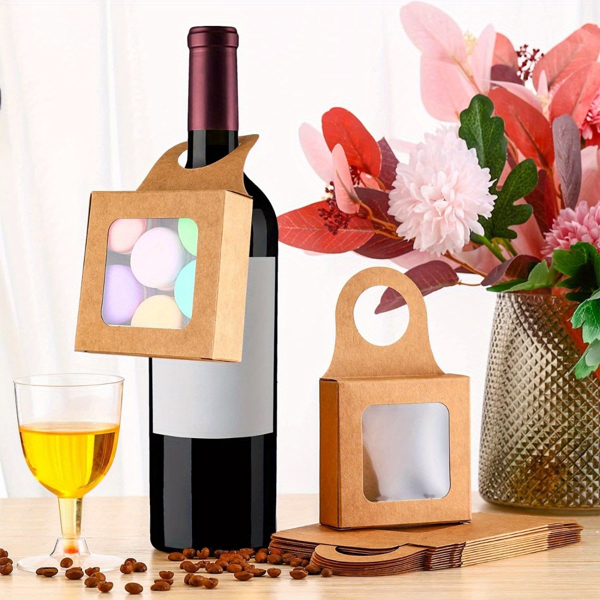 Wine Bottle Paper Box With Window Hanging Foldable Gift - Temu Canada