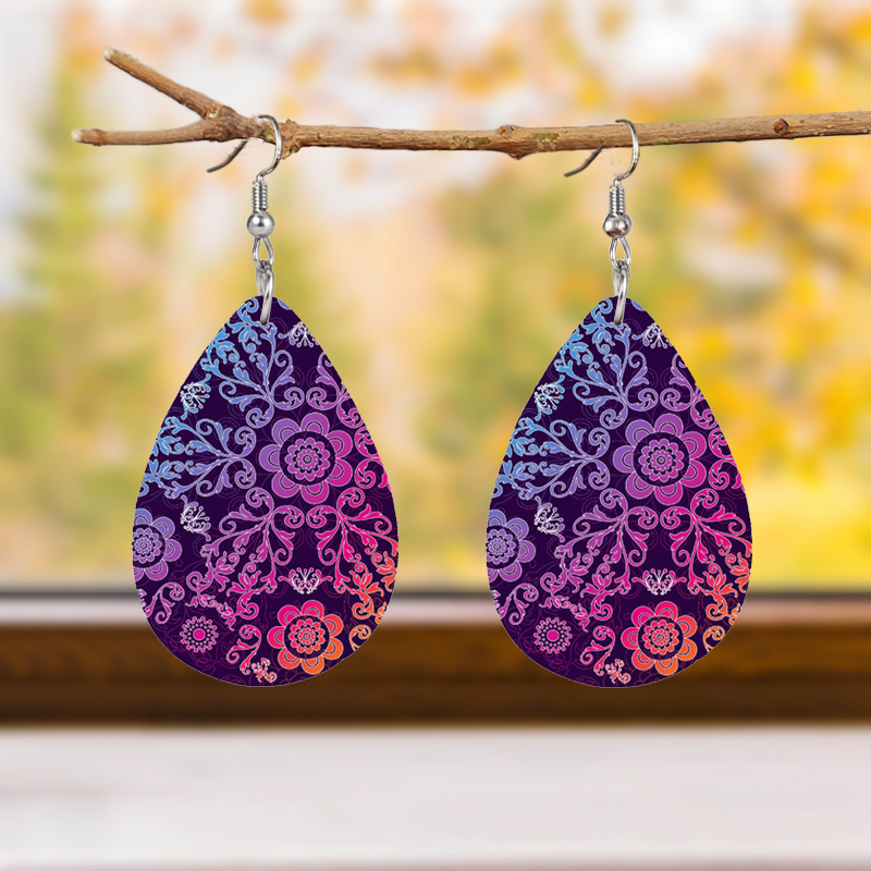 Purple Mandala Pattern Design Dangle Earrings Bohemian Style - Temu New ...