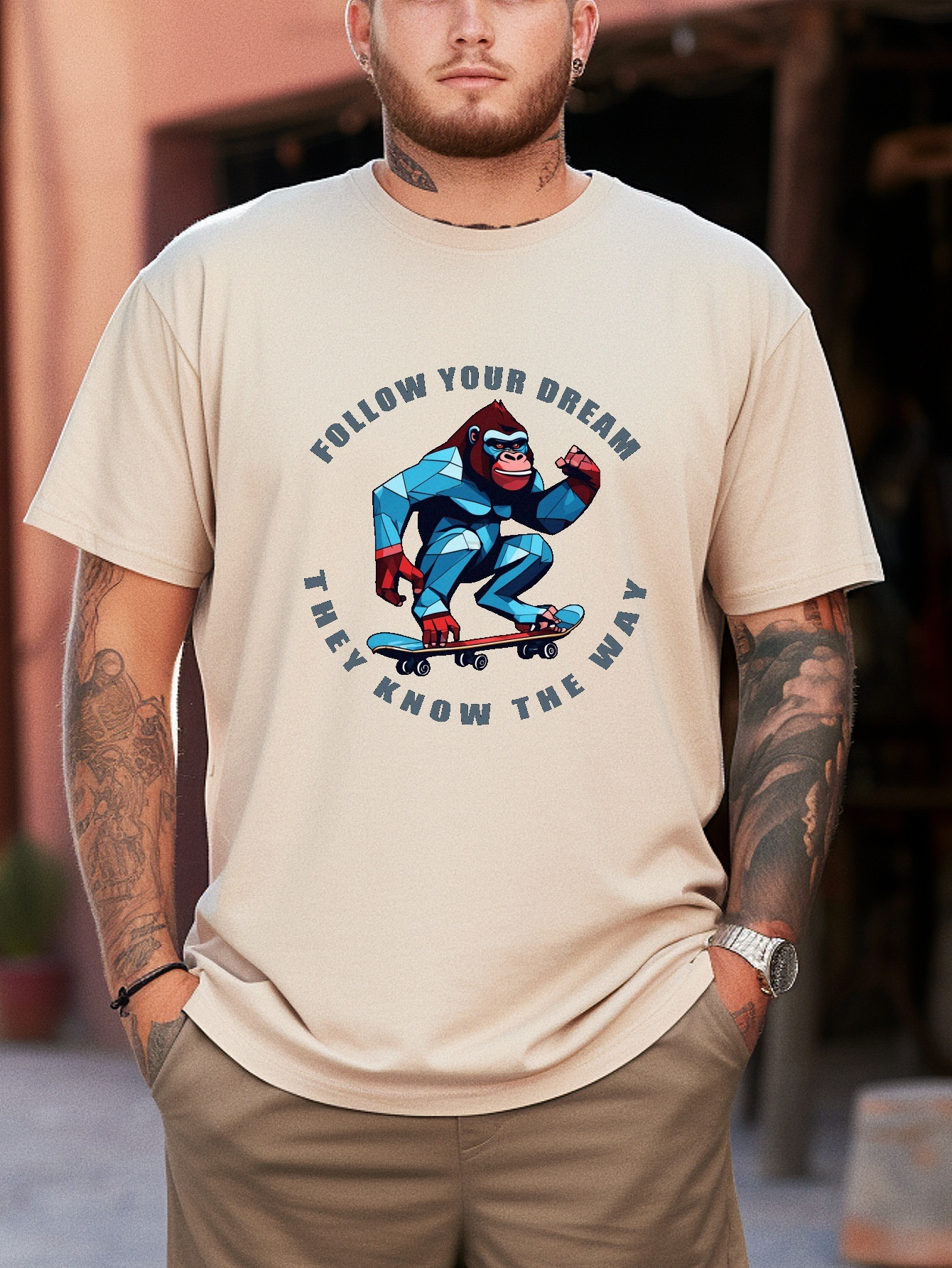 Plus Size Trendy 'skateboarding Gorilla' Graphic Tees For - Temu Canada