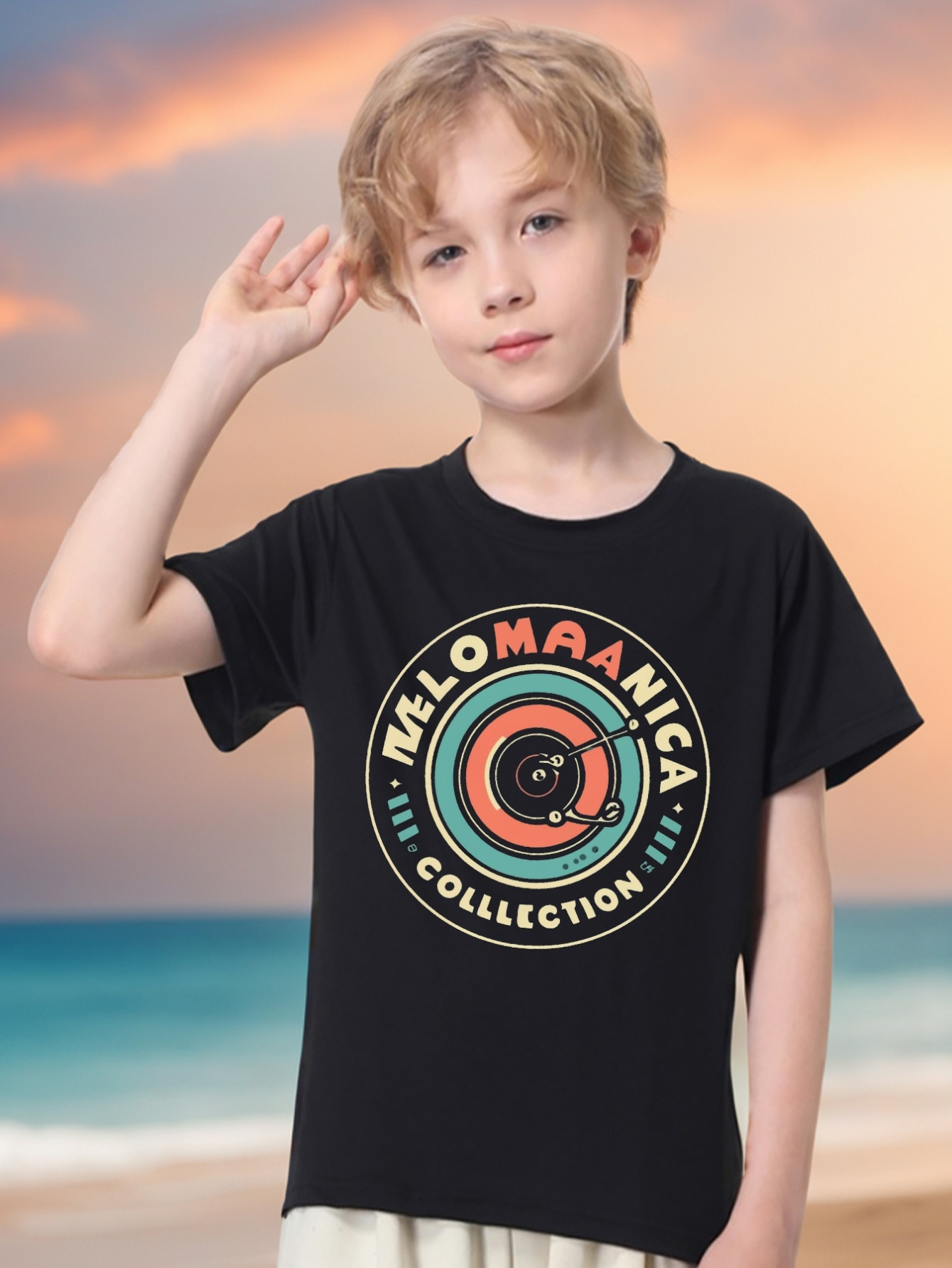 Cowboy Record Player Print Boy's Graphic Design Crew Neck - Temu New Zealand