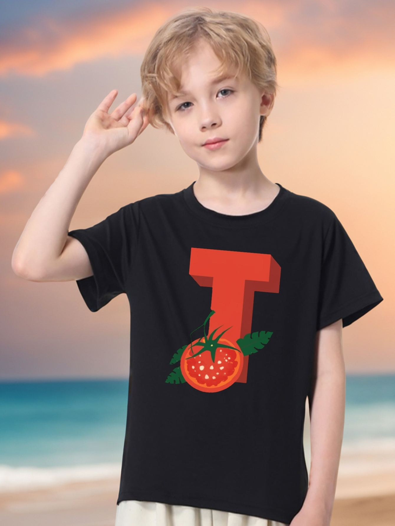 Tomato Game Day Print Boy's Graphic Design Crew Neck Short - Temu New Zealand