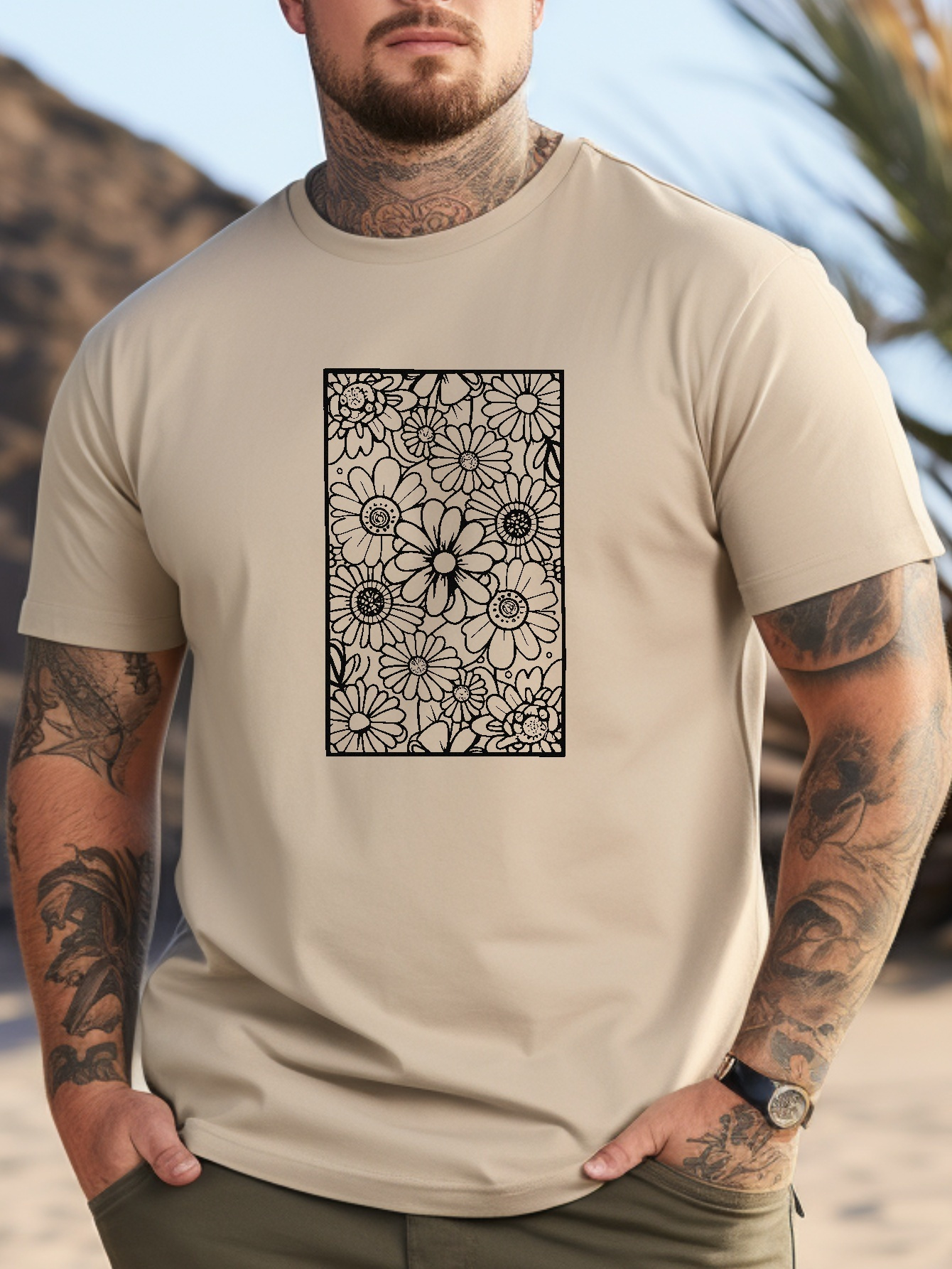 Plus Size Flower Graffiti Print T shirt Men Stylish Short - Temu Australia