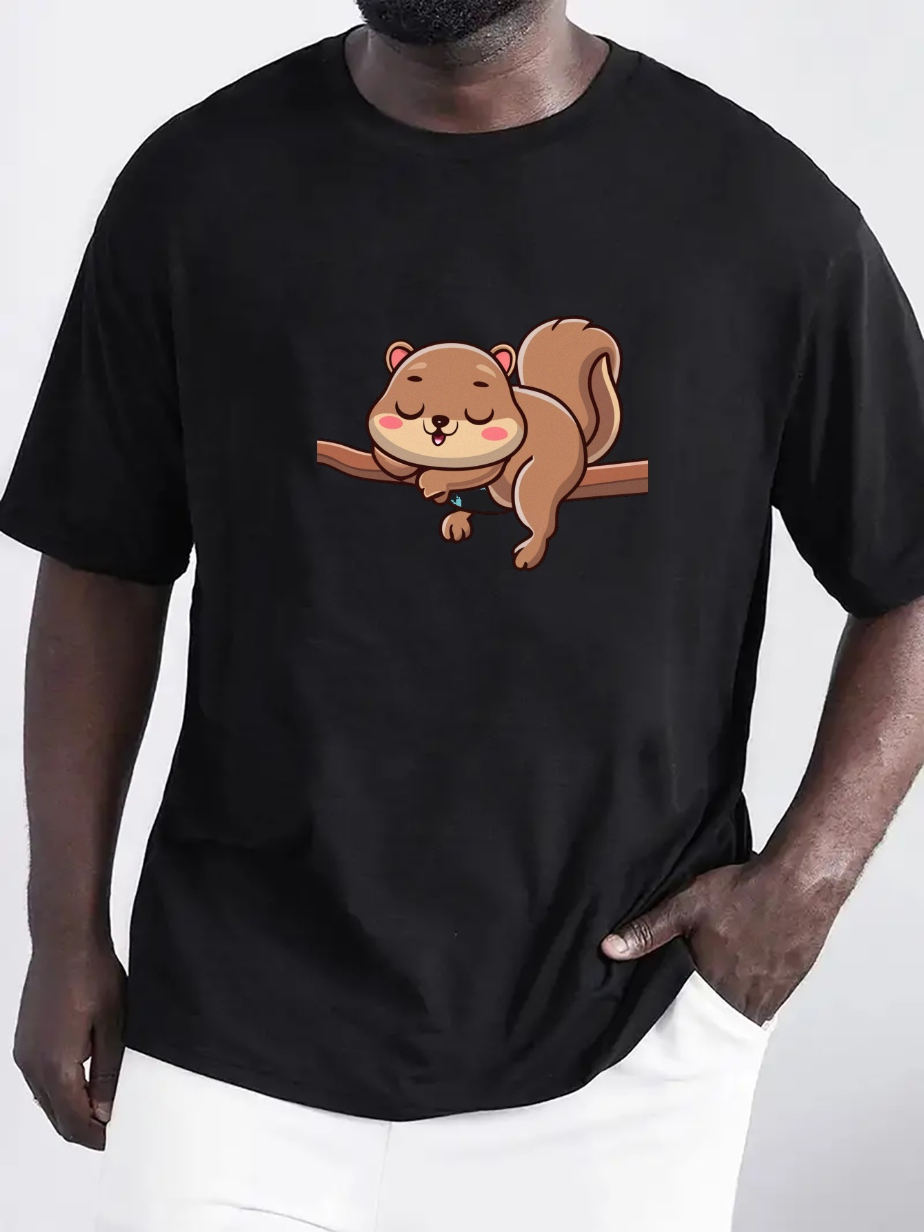 Cartoon Sleepy Squirrel Print Men's Round Neck Tee Short - Temu Australia