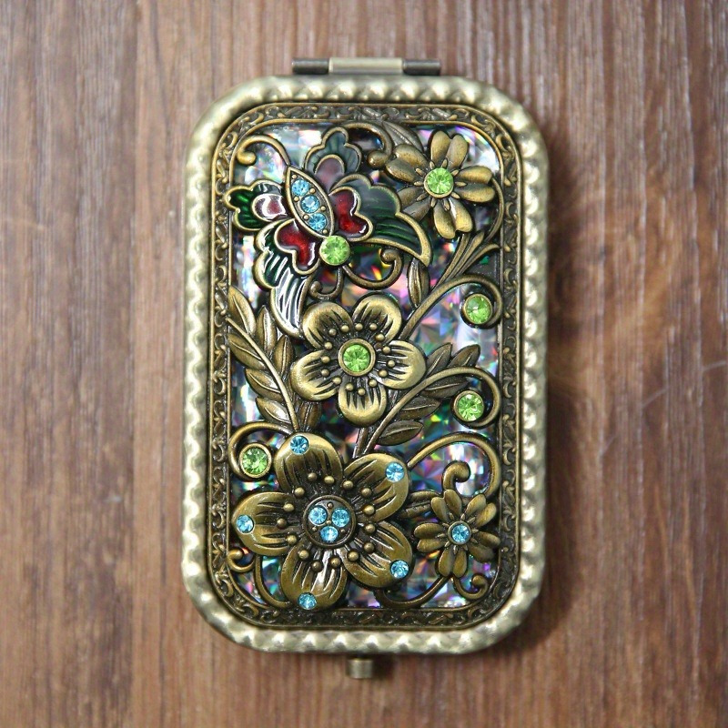 Vintage Compact Mirror Rectangle Embossed Hollow Double Side - Temu Canada