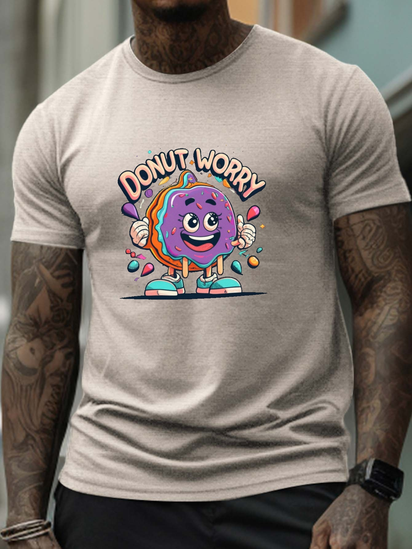 Plus Size Happy Face Donut Print T shirt Men Stylish Short - Temu Australia
