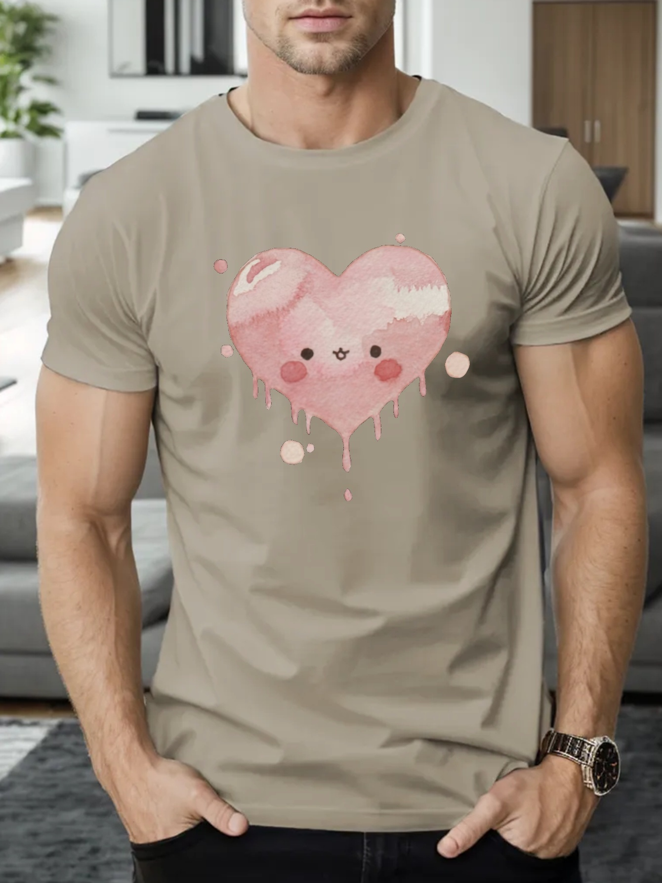 Cute Heart Print T Shirt Tees Men Casual Short Sleeve T - Temu Ireland