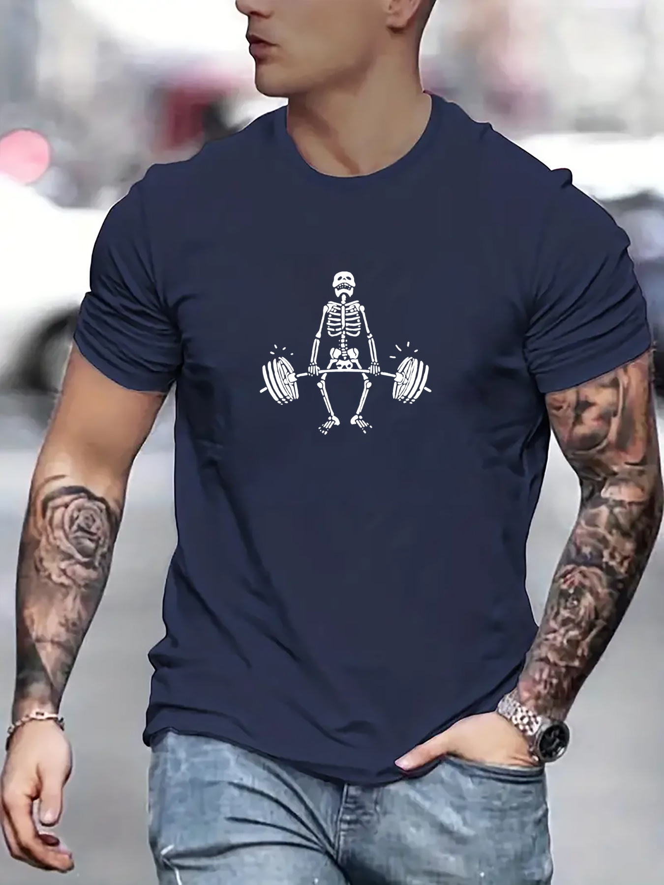 Skeleton Weight Lifting Print T Shirt Tees Men Casual Short - Temu Ireland