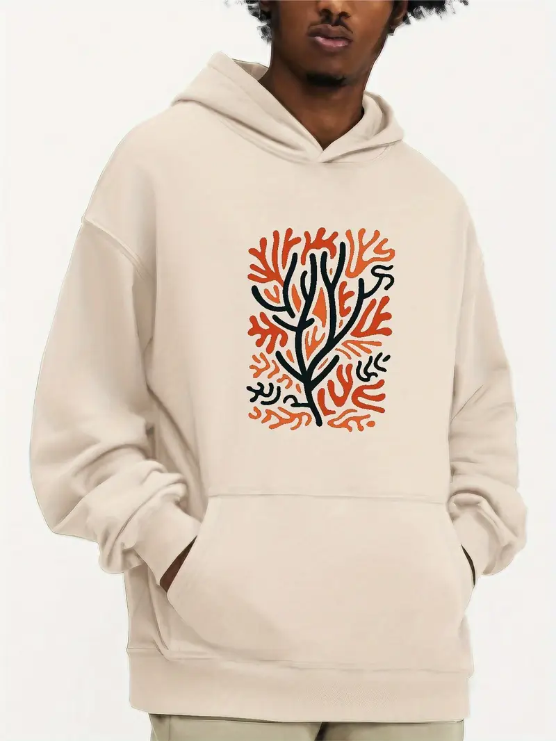 Cartoon Coral Print Hoodie Men Trendy Hooded Long Sleeve Top Temu New