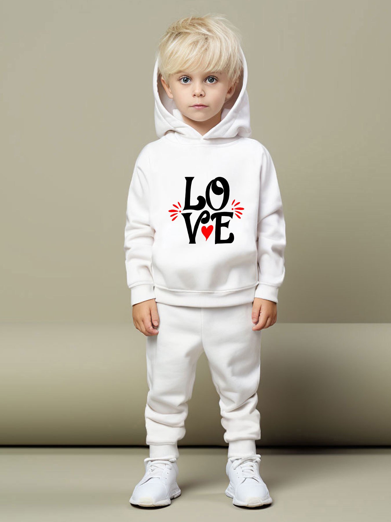 Boy's Love Print Hooded Outfit Hoodie Pants Set Kid's - Temu Australia