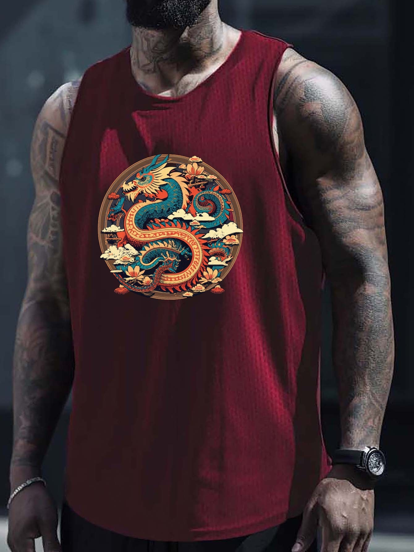 Dragon Chinese Art Print Sleeveless Tank Top Men's Active - Temu Canada