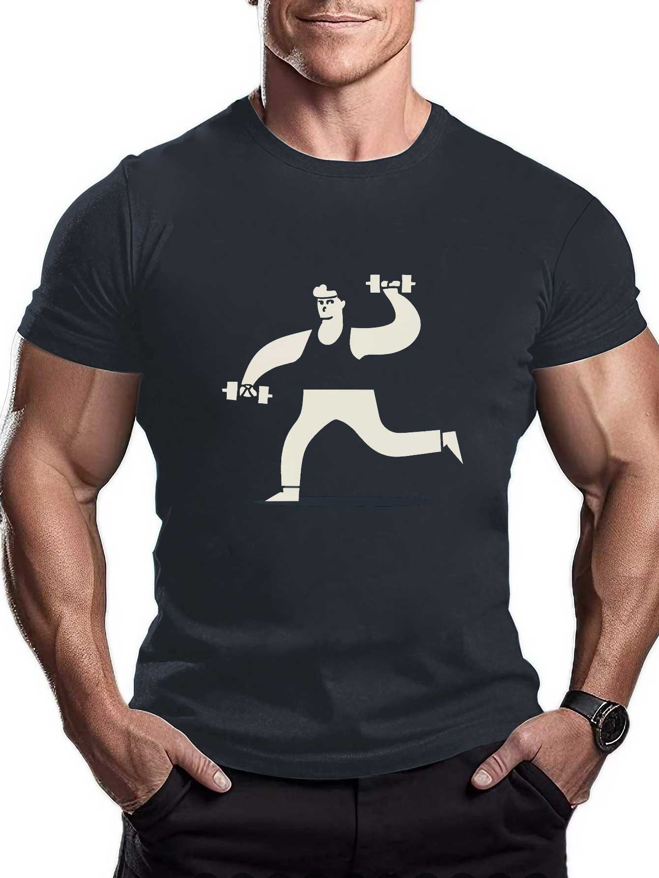 Dumbbell Workout Print T Shirt Tees Men Casual Short Sleeve - Temu Canada
