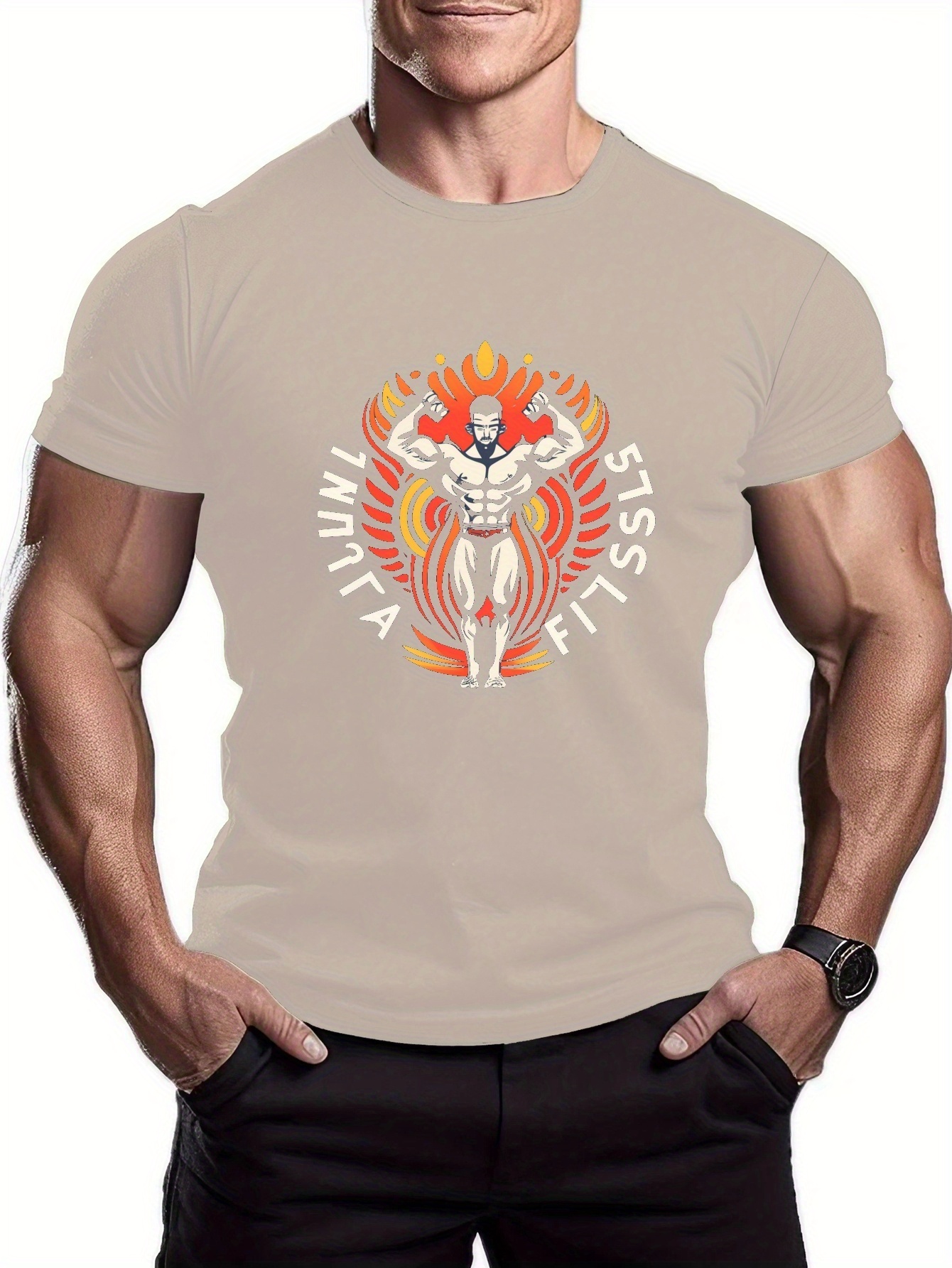 Fitness Theme Print Tees Men Casual Quick Drying Breathable - Temu Canada