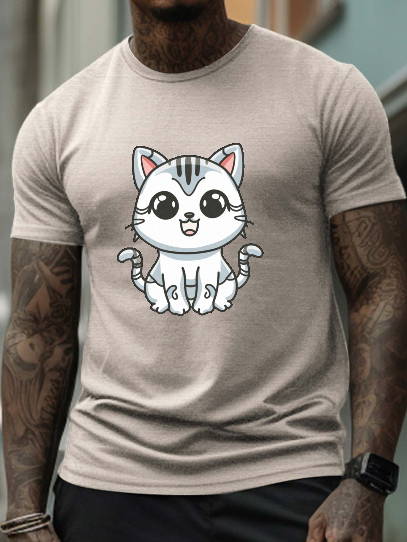 Plus Size Men's Cute Cartoon Cat Graphic Print T shirt - Temu Ireland