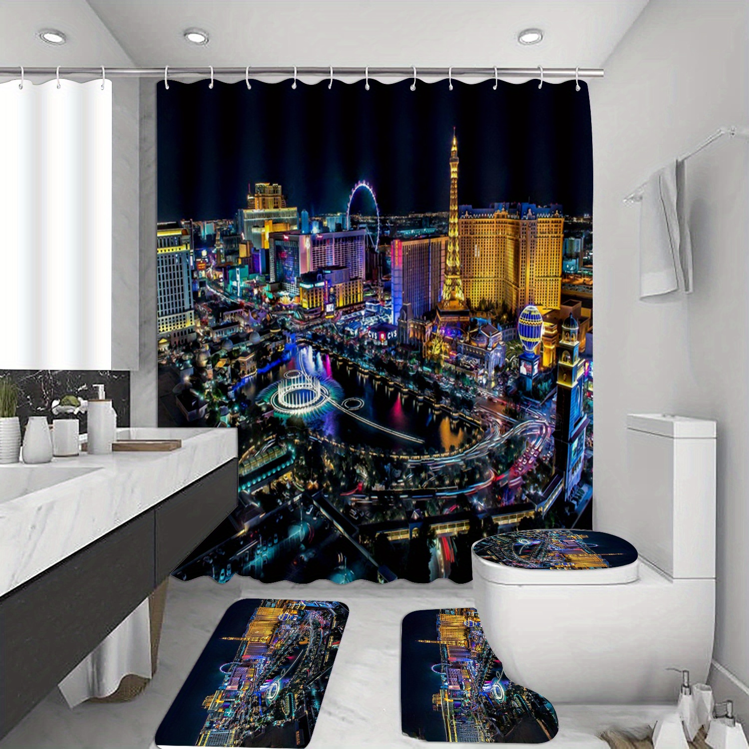 Landscape Printed Shower Curtain Set Waterproof Bathroom - Temu Denmark