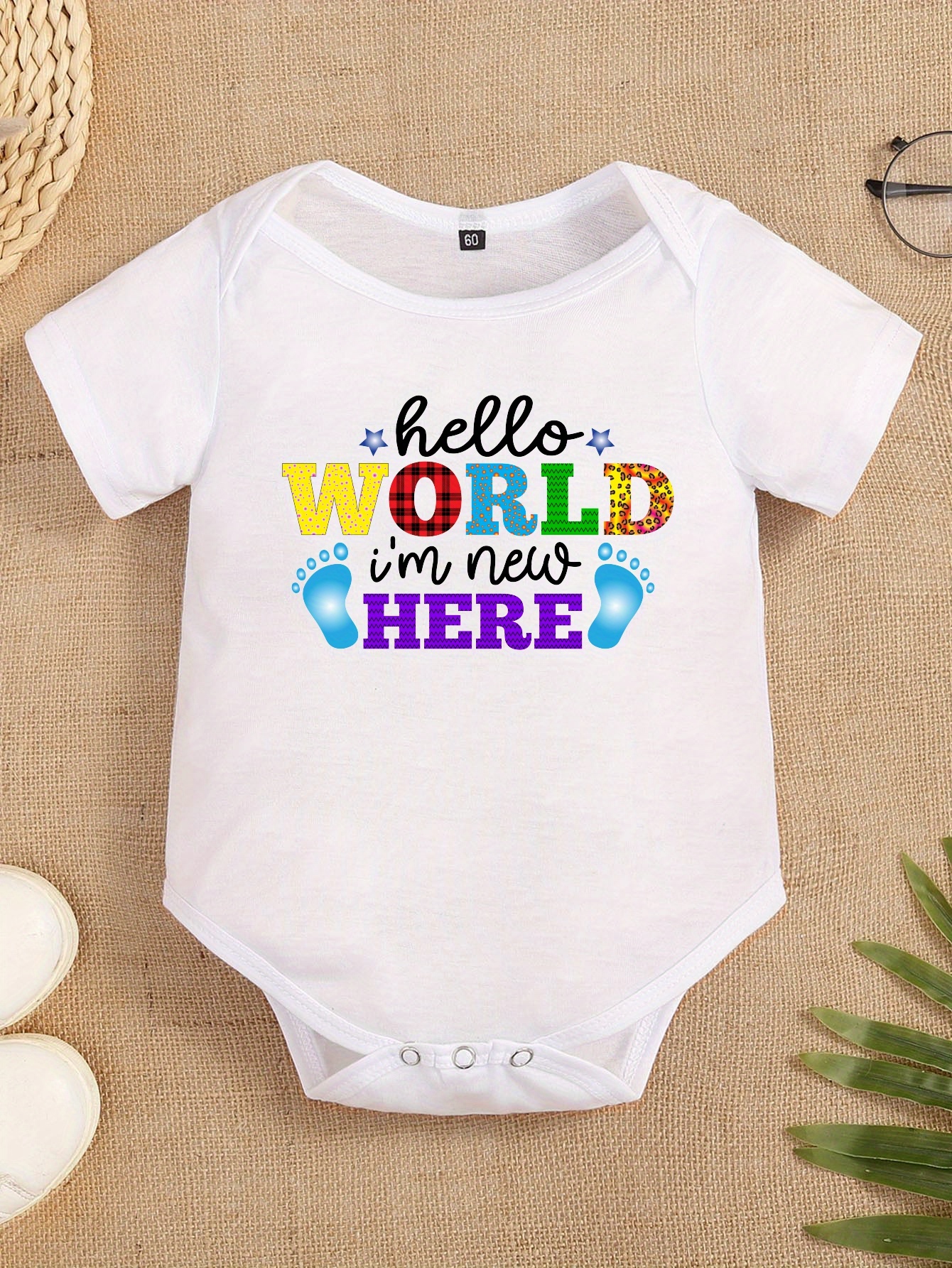"hello World" Print Bodysuit Infants Comfy Short Sleeve - Temu Ireland