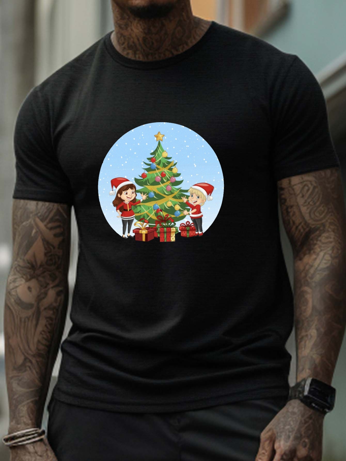 Plus Size Christmas Tree Print T Shirt Tees Men Casual Short - Temu Ireland