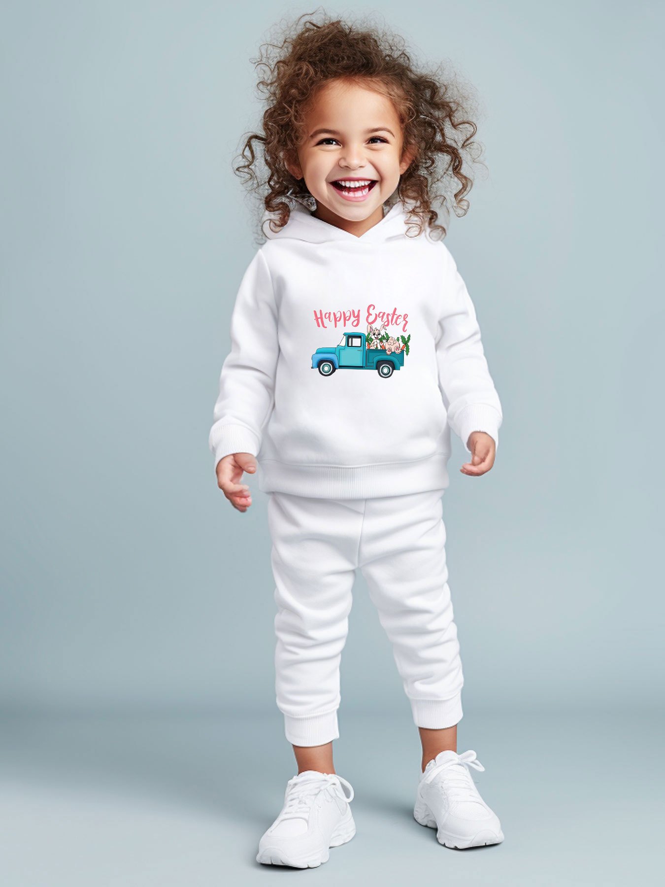 Happy Easter Flower Truck Print Outfits Girls Versatile Sets - Temu Ireland