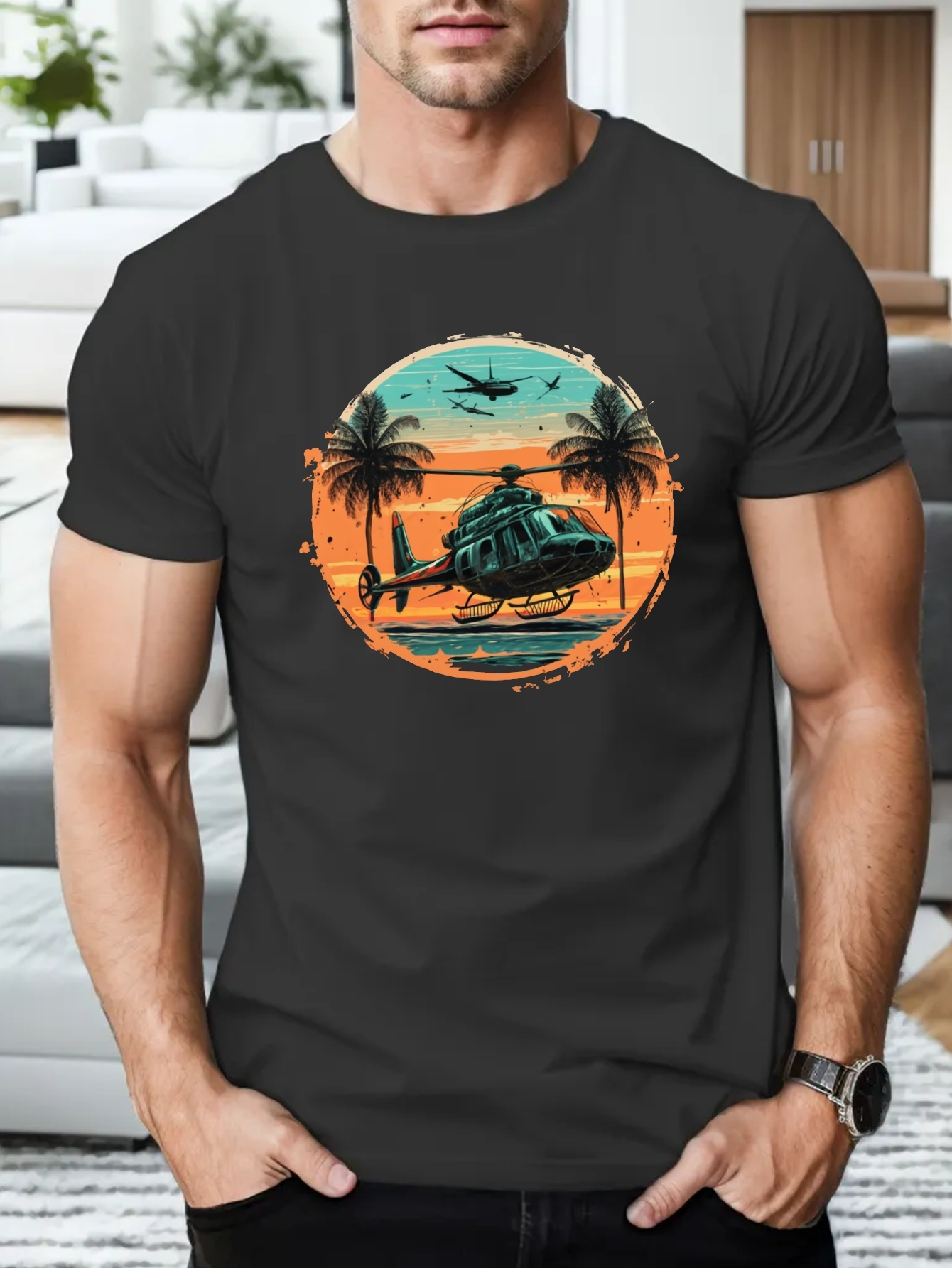 Summer Seaside Graphic Print Men's Trendy Short Sleeve T - Temu Canada