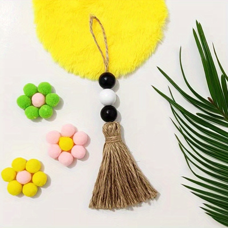 Black White Wooden Bead String Tassel Pendant Diy Handmade - Temu Canada