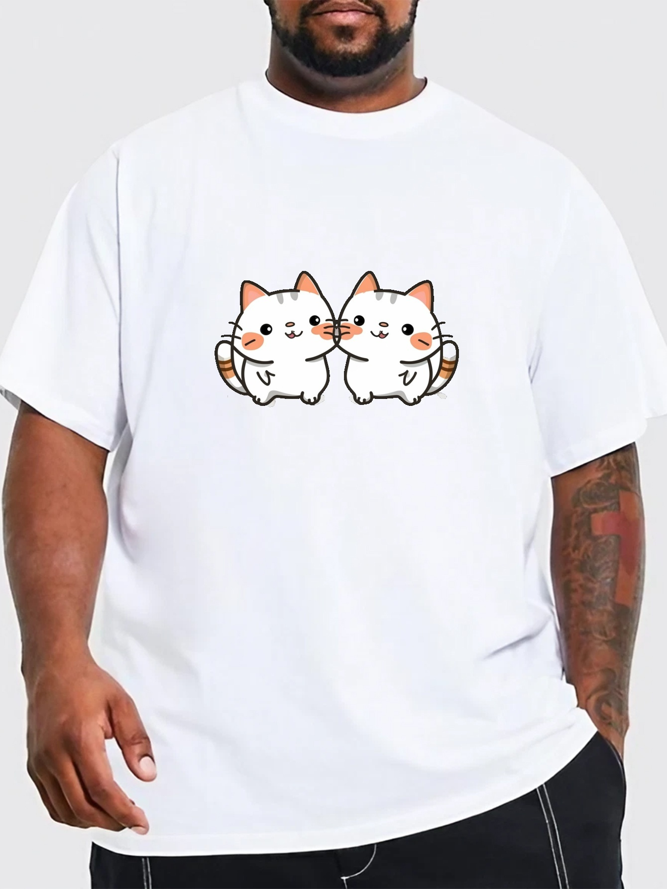 Plus Size Men's Anime Cat Graphic Print T shirt Summer Men's - Temu Canada
