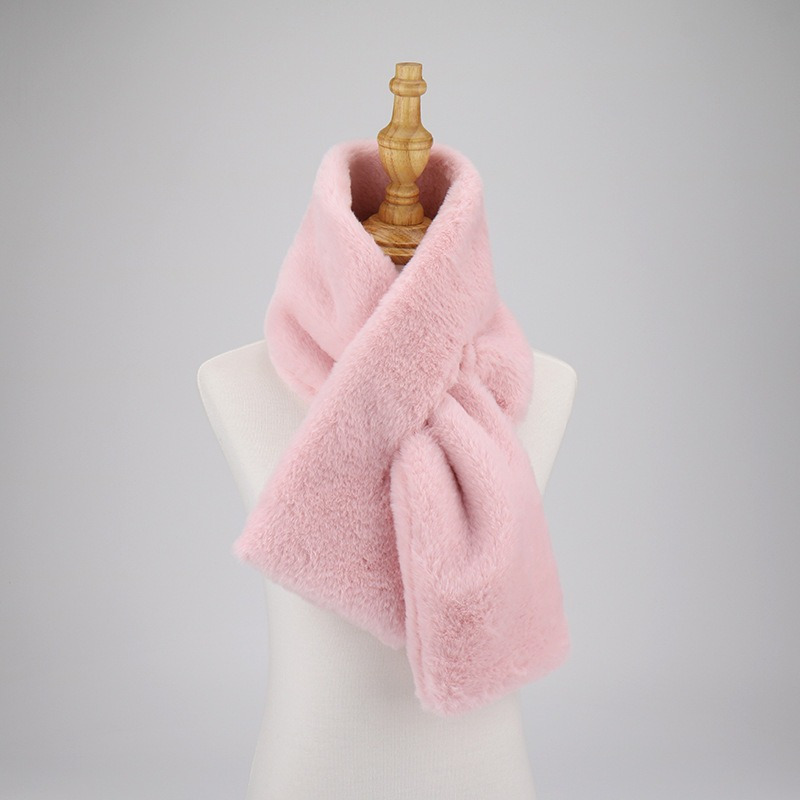Simple Solid Color Plush Scarf Elegant Faux Fur Collar Cross - Temu Canada