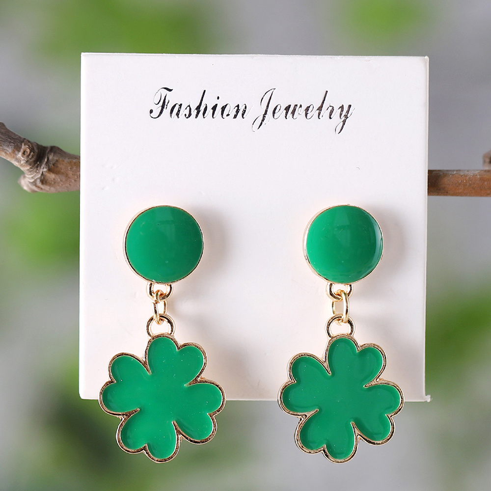 Green Enamel Clover Design Dangle Earrings Simple Elegant - Temu Canada
