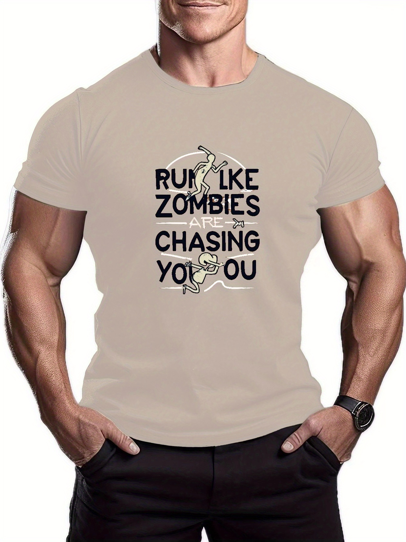 "run Like Zombies" Print T shirt Men Stylish Short Sleeve - Temu Australia