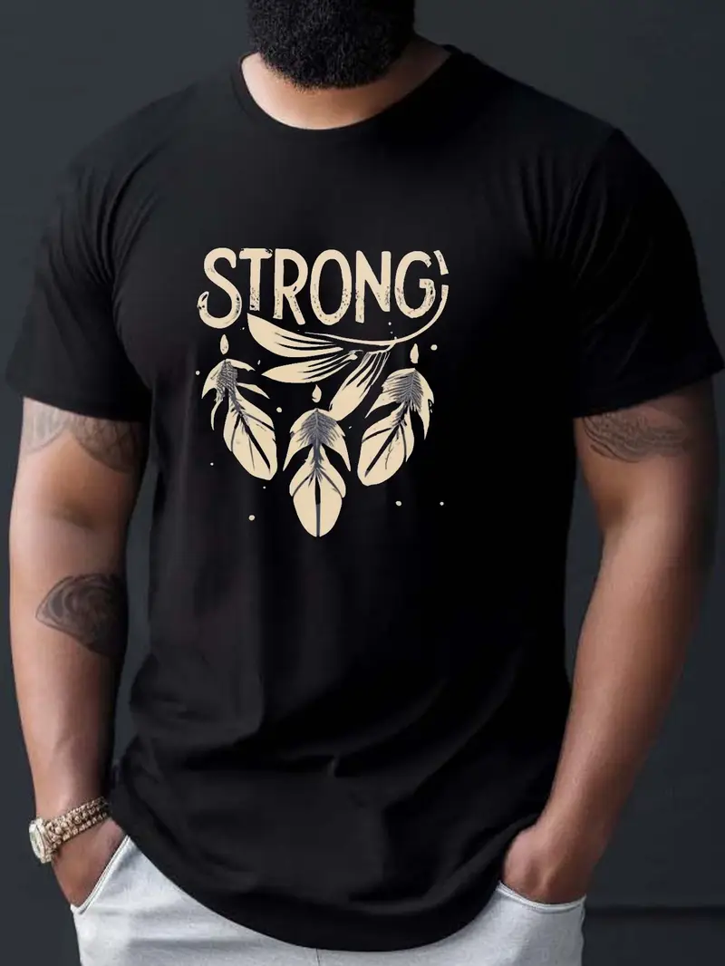 Plus Size Mens Feather Strong Graphic Print T Shirt Temu Ireland