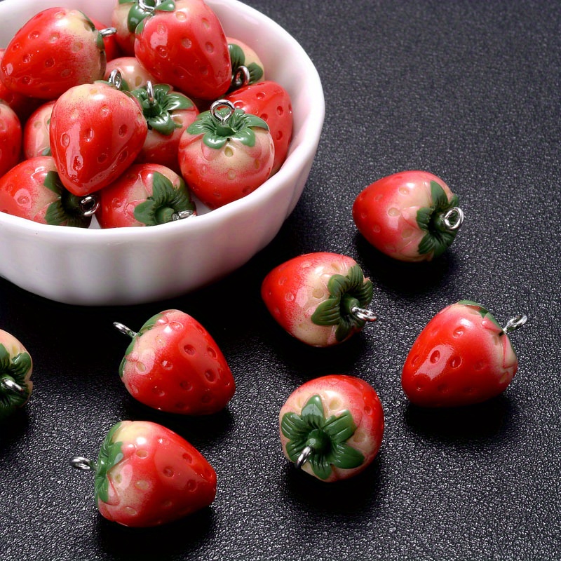Simulation Red Strawberry Resin Charms Diy Cute Creative - Temu Canada