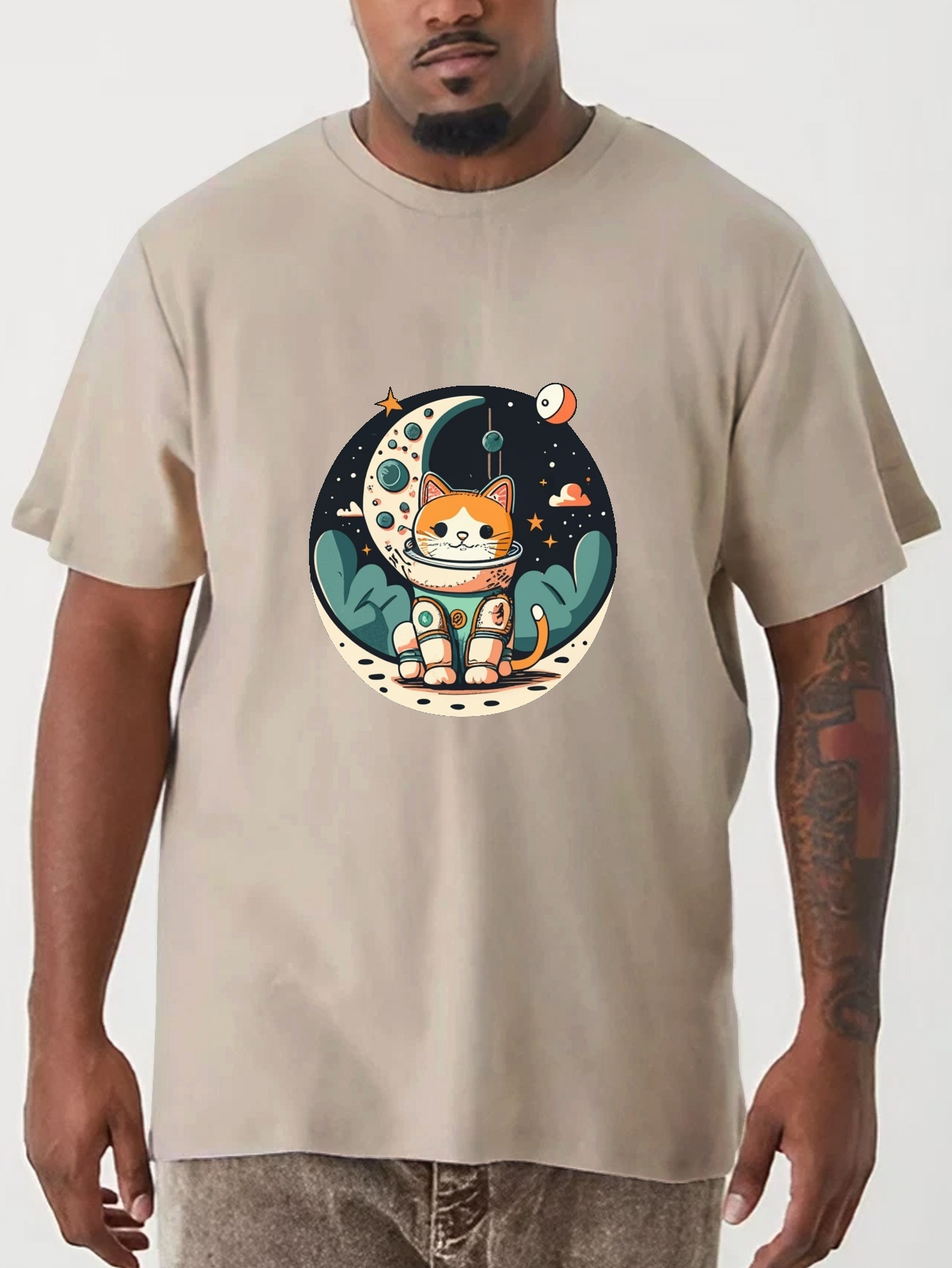 Plus Size Men's Anime Cat Moon Graphic Print T shirt Summer - Temu ...