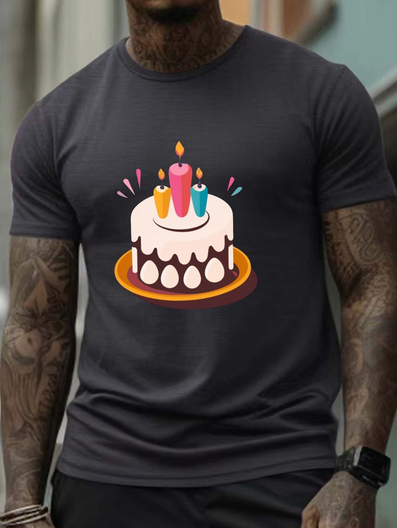 Plus Size Men's Cartoon Birthday Cake Graphic Print T shirt - Temu ...