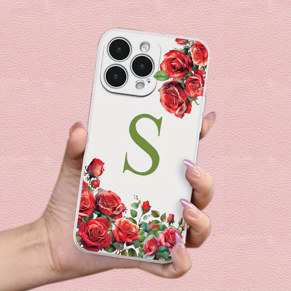 Cool Red Rose Letter S Printed Pattern Phone Case Iphone - Temu United ...