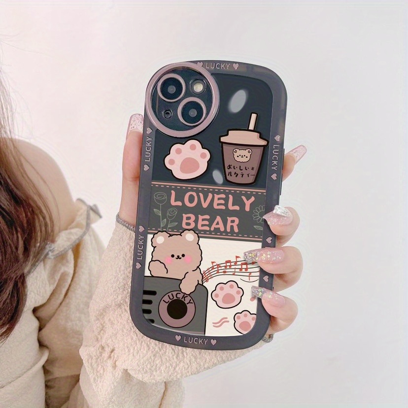 Music Milk Tea Bear For Iphone15 Silicone Phone Case All-inclusive Anti ...