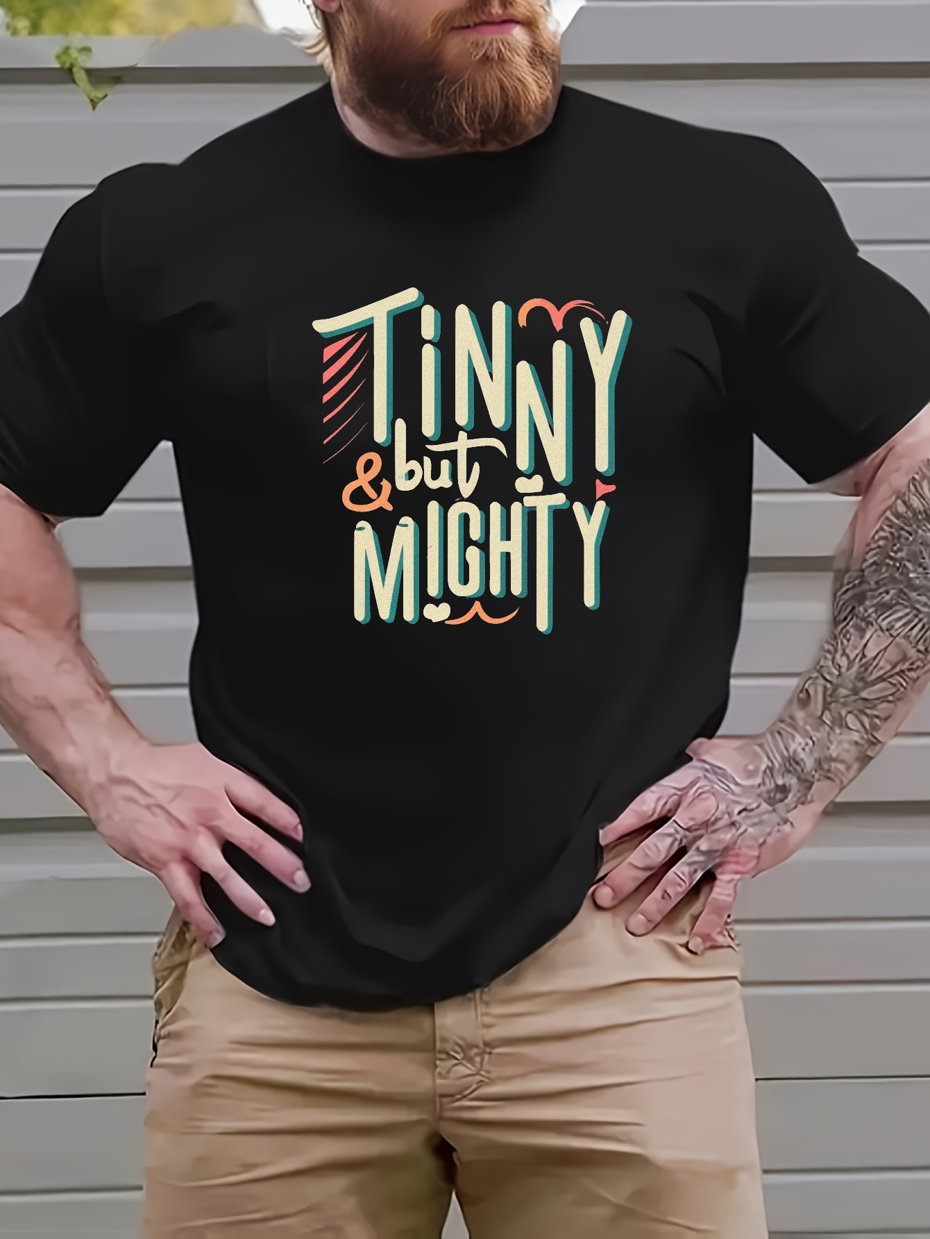 Plus Size Stylish T shirt Men "tinny Mighty" Graphic Print - Temu Australia