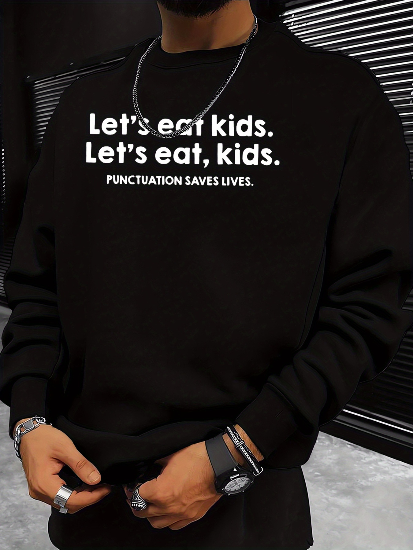 Let's Eat Kids Print Men's Pullover Round Neck Long Sleeve - Temu Canada