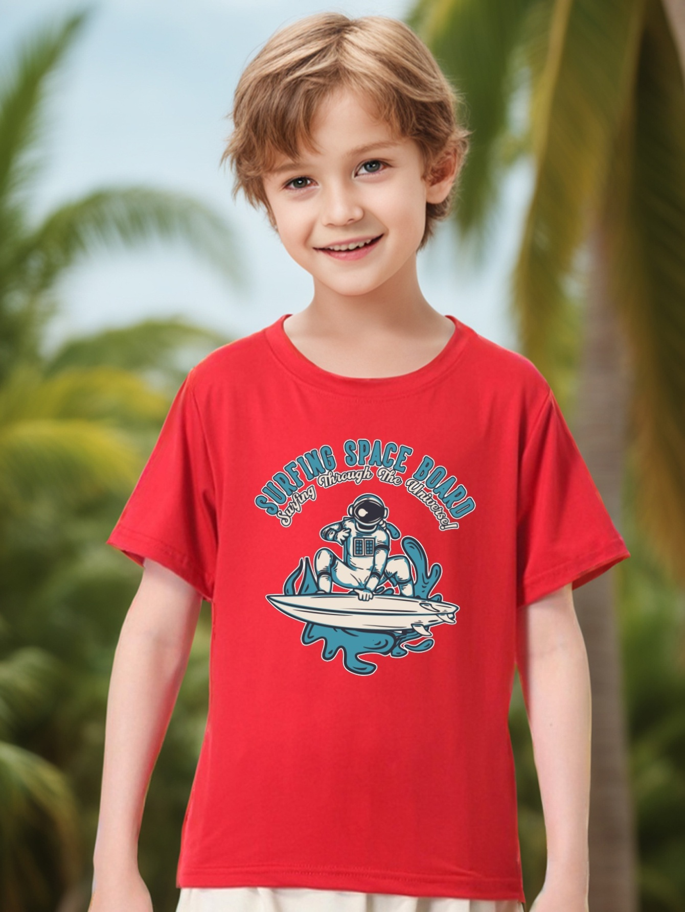 Surfing Space Board Print Boy's T shirt Kids Casual Short - Temu Ireland