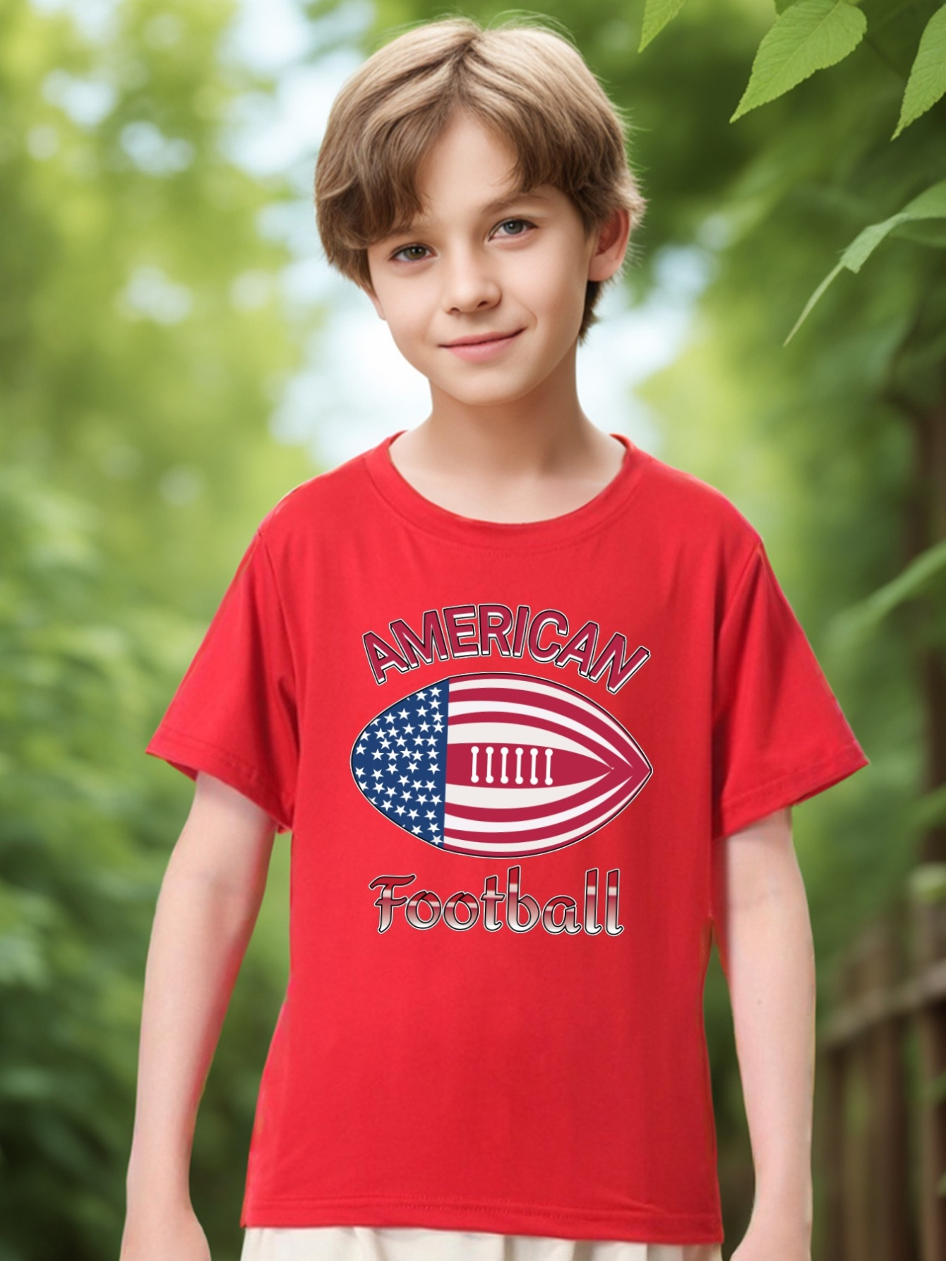 American Football Print Boys Short Sleeve T shirt Round Neck - Temu ...