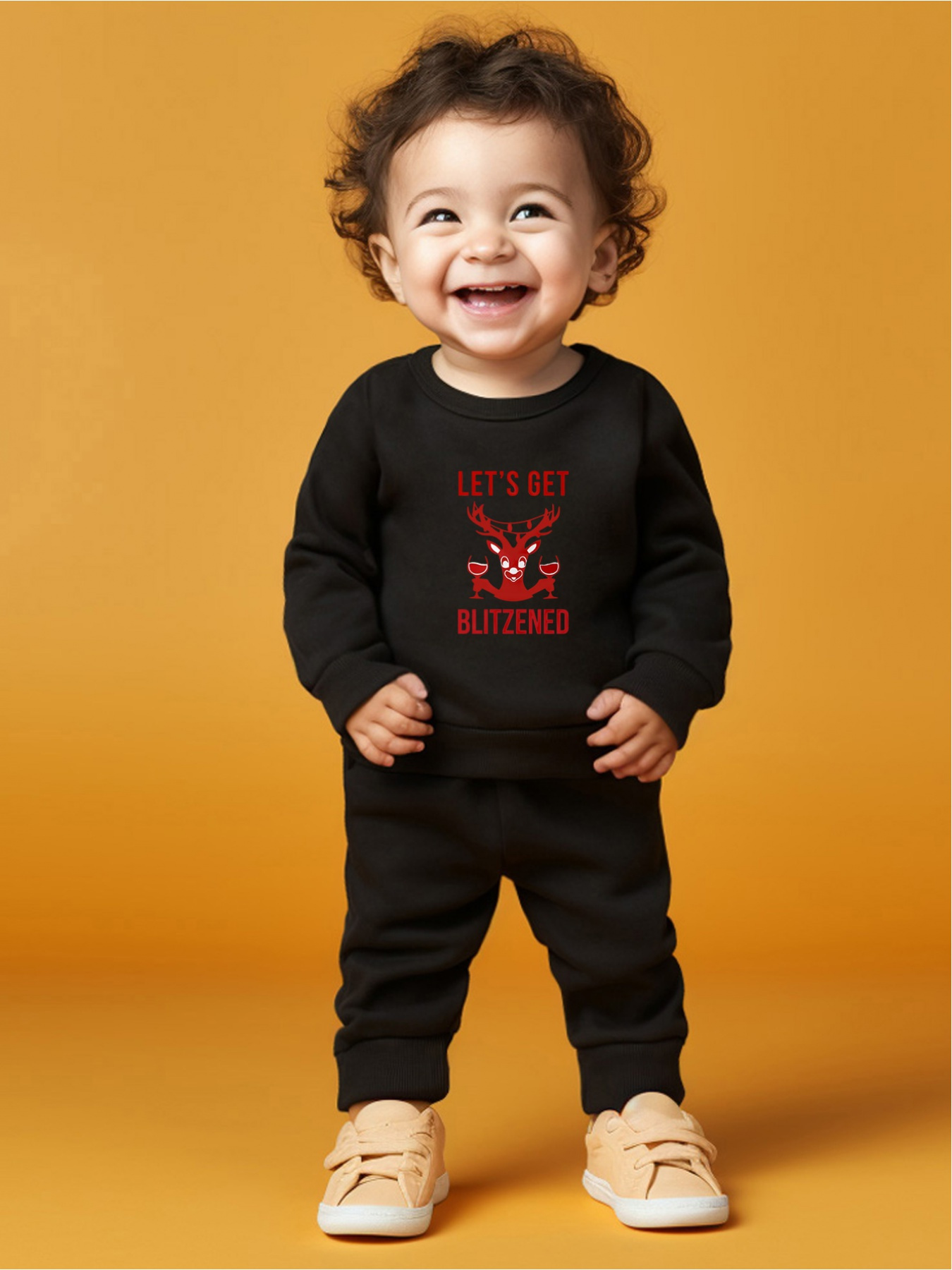 Baby's Letter Reindeer Print Long Sleeve Outfit Sweatshirt - Temu Australia