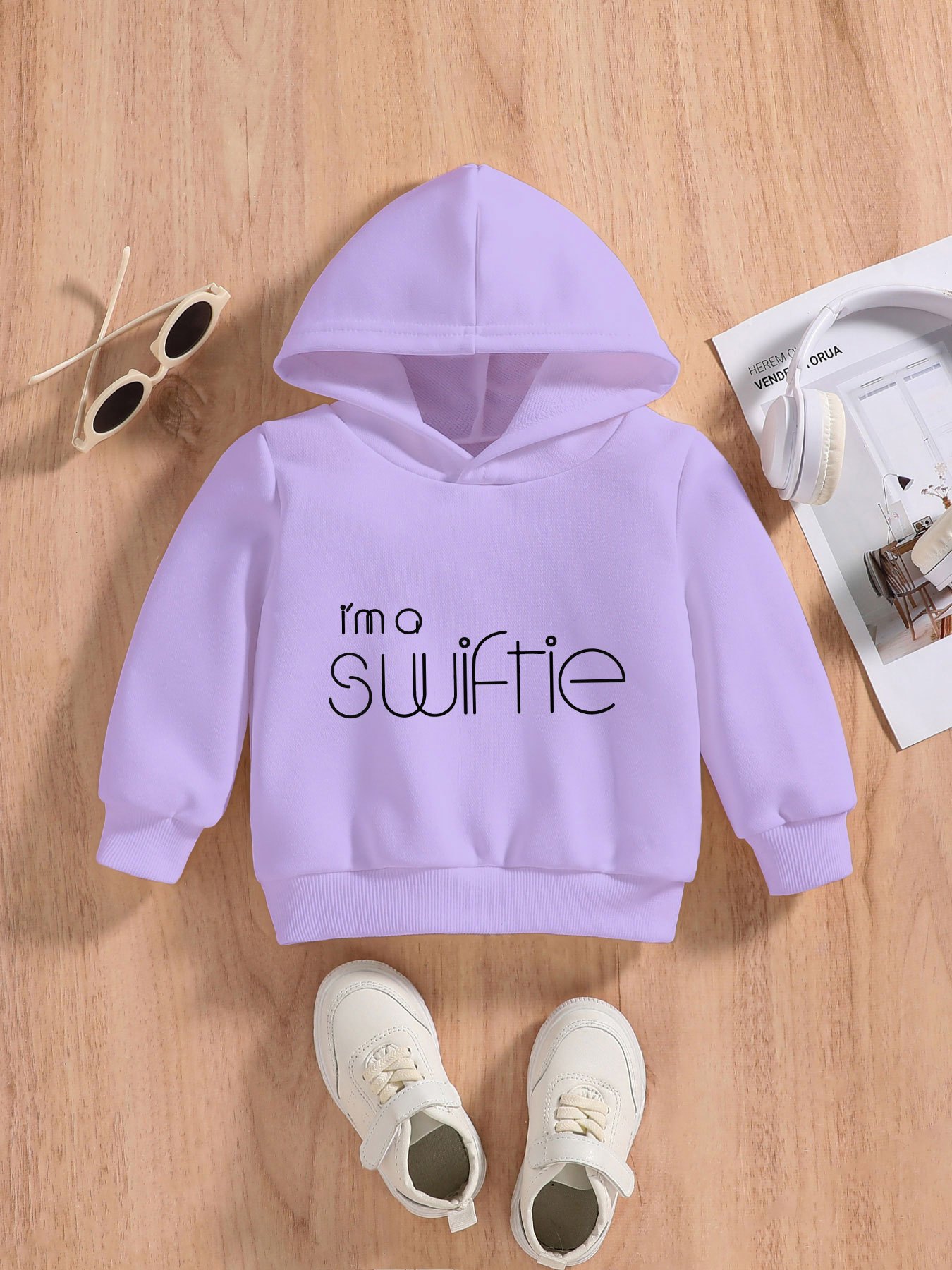Baby Girls Fashion Hoodie " 'm A Swiftie " Black Letter Love - Temu ...