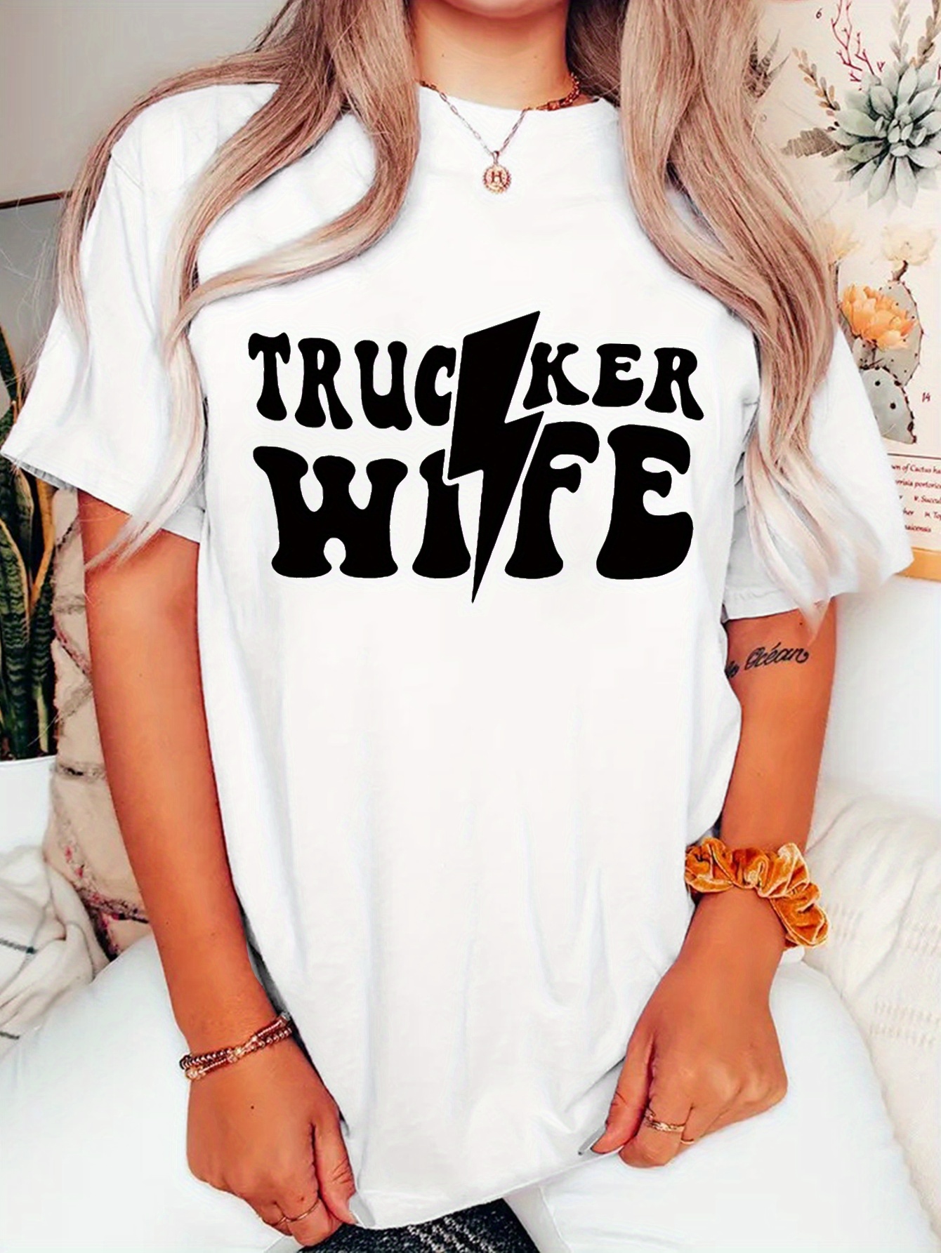 Wife Print T shirt Short Sleeve Crew Neck Casual - Temu Australia