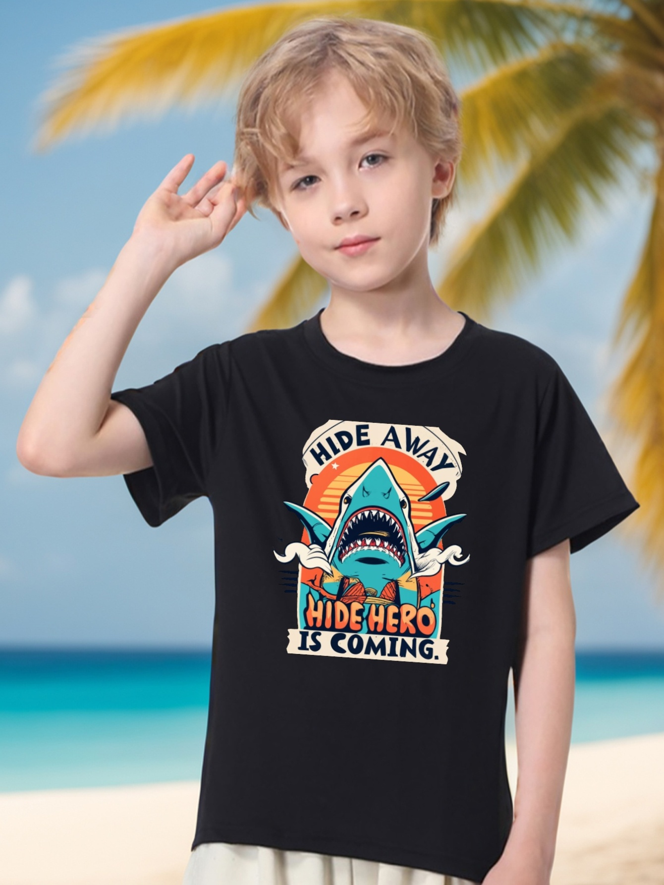 Shark Surfboard Print Boy's Casual Tees Short Sleeve Crew - Temu Ireland