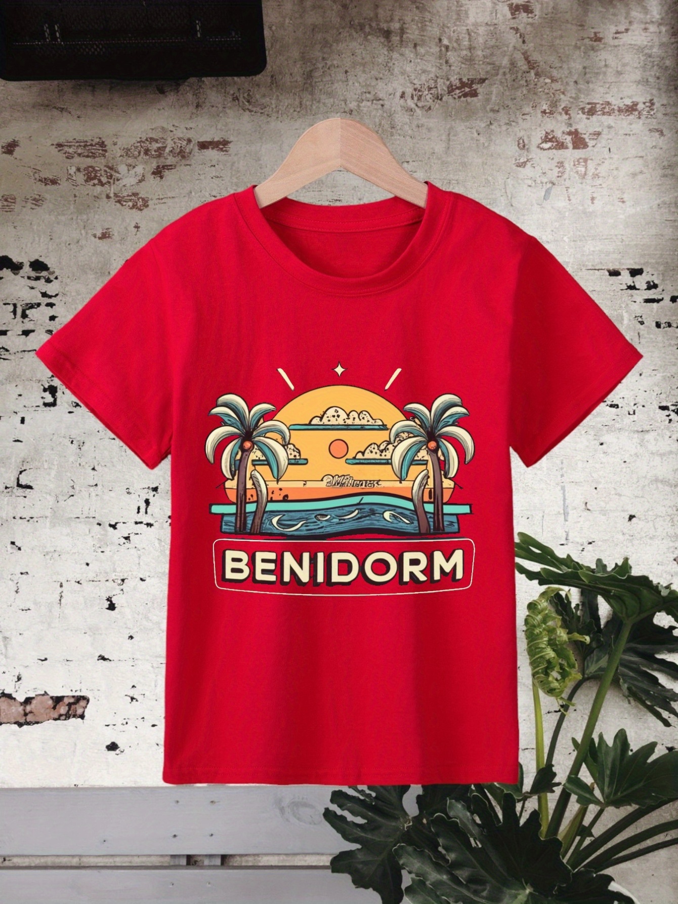 Boat Beach Scene Print Boy's Casual Tees Short Sleeve Crew - Temu Australia