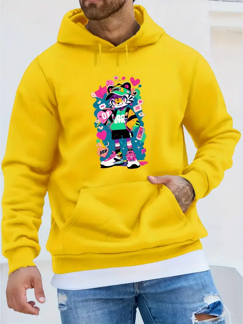 Cartoon Tiger Doll Graphic Print Hoodie Cool Sweatshirt Men Temu New