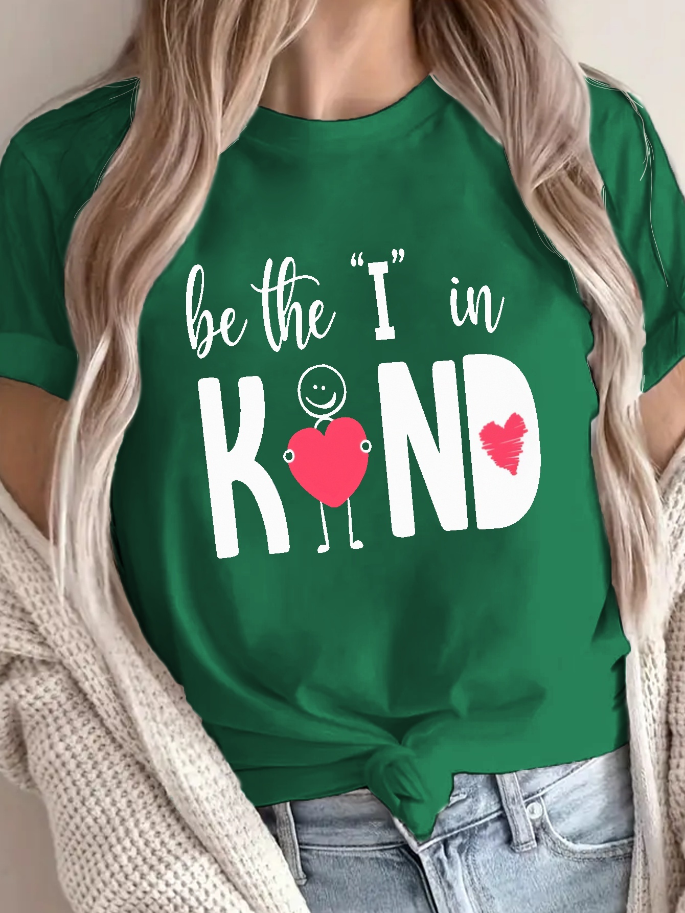 Kind Print T shirt Short Sleeve Crew Neck Casual Top Summer - Temu Australia