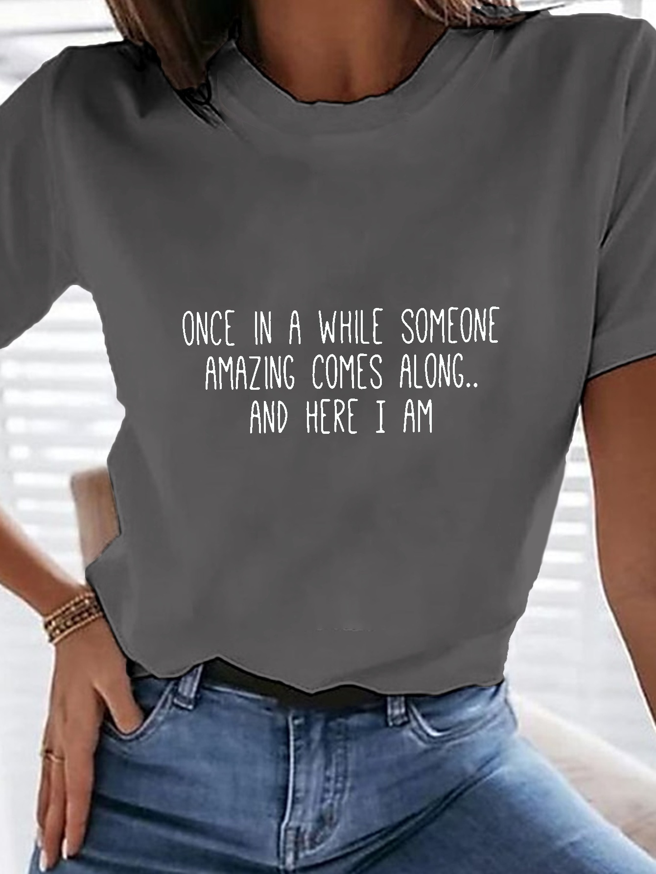 letter print t shirt short sleeve crew neck casual top - {region_name}