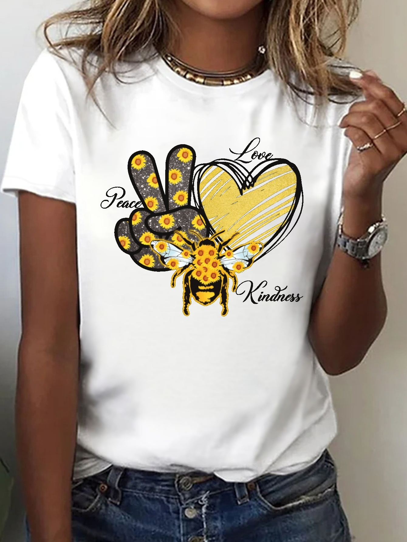 Print T shirt Short Sleeve Crew Neck Casual Top - Temu Australia